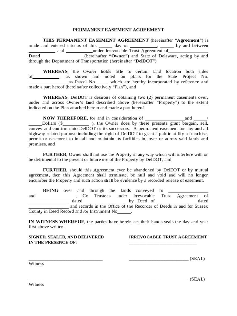 Permanent Easement Agreement Doc Template | pdfFiller