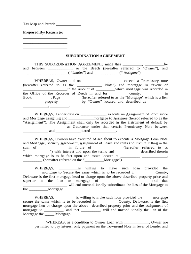 Subordination Agreement Doc Template | pdfFiller