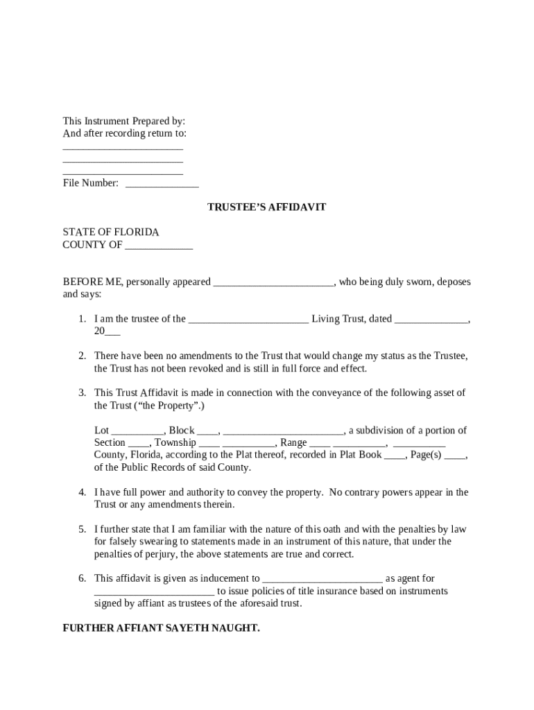 Trustee's Affidavit Doc Template | pdfFiller