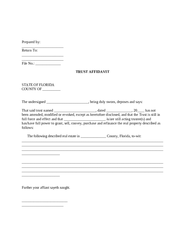Trust Affidavit Doc Template | pdfFiller