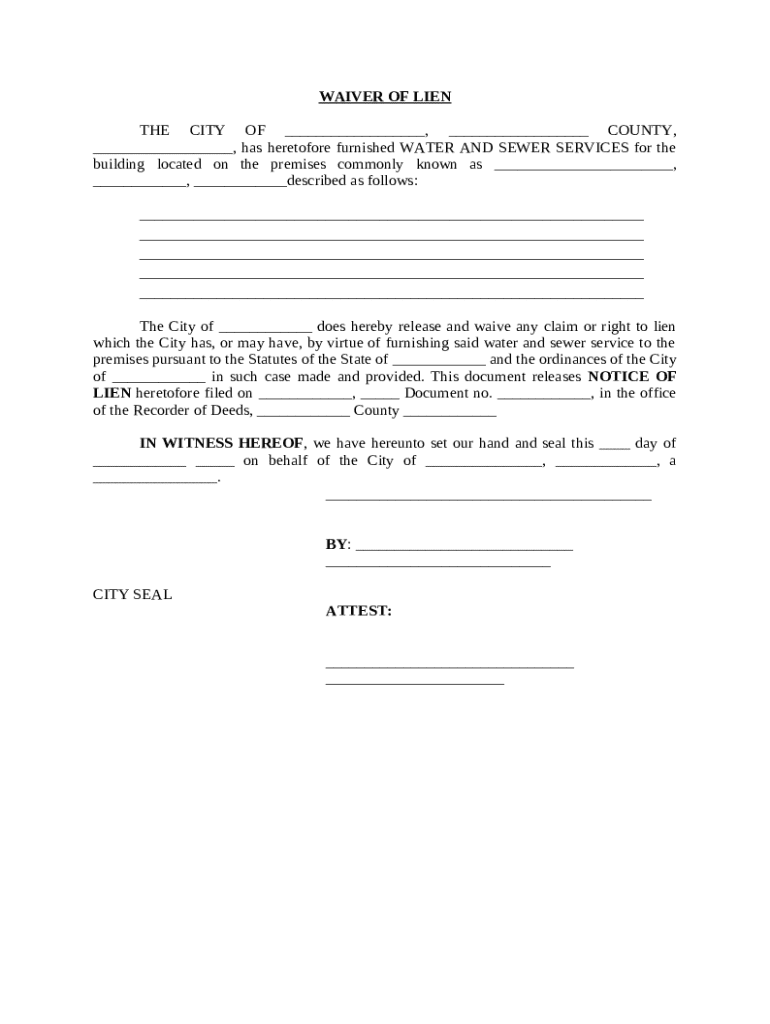 Waiver of Lien Doc Template | pdfFiller