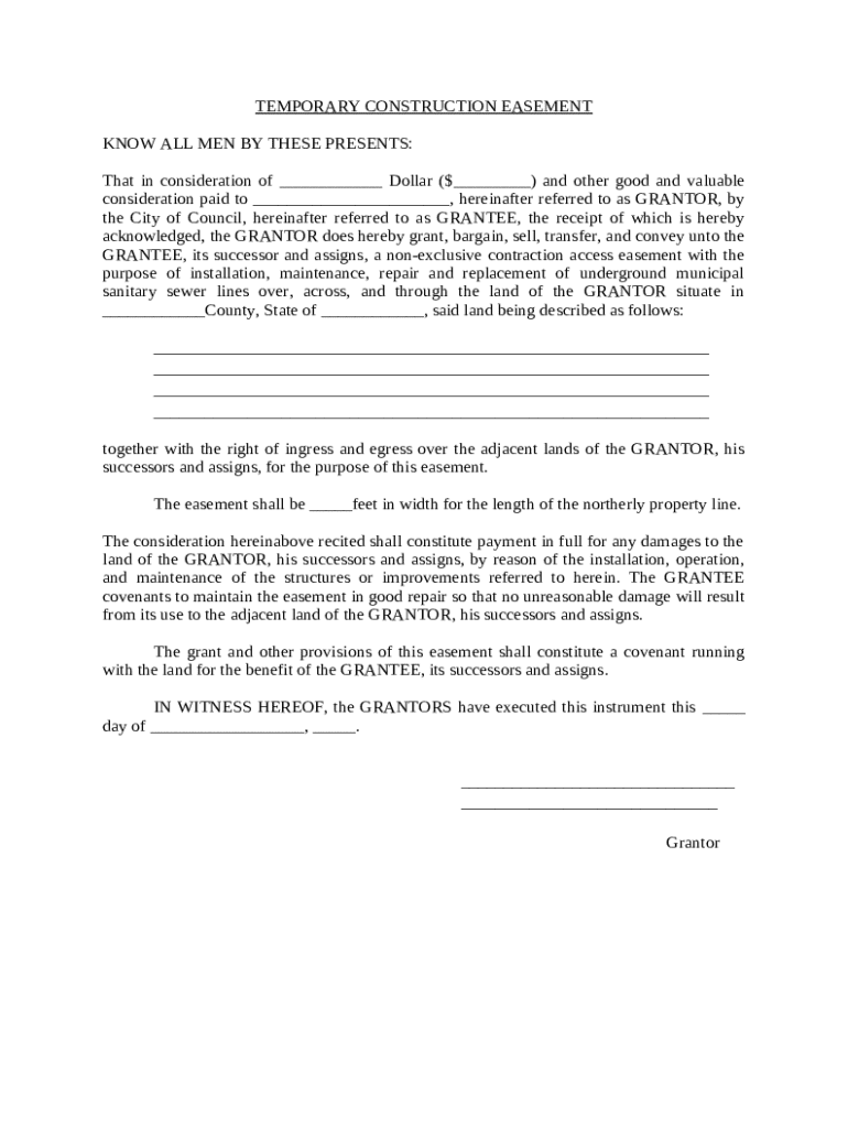 Temporary Construction Easement Doc Template | pdfFiller