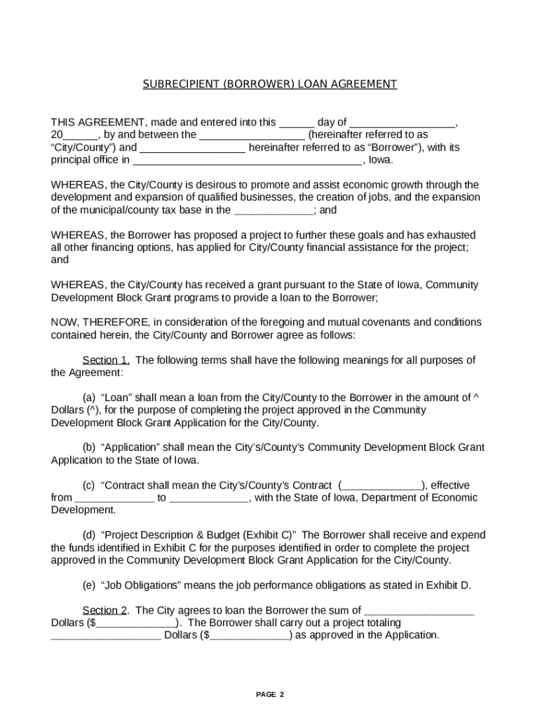 Subrecipient Loan Agreement Doc Template | pdfFiller