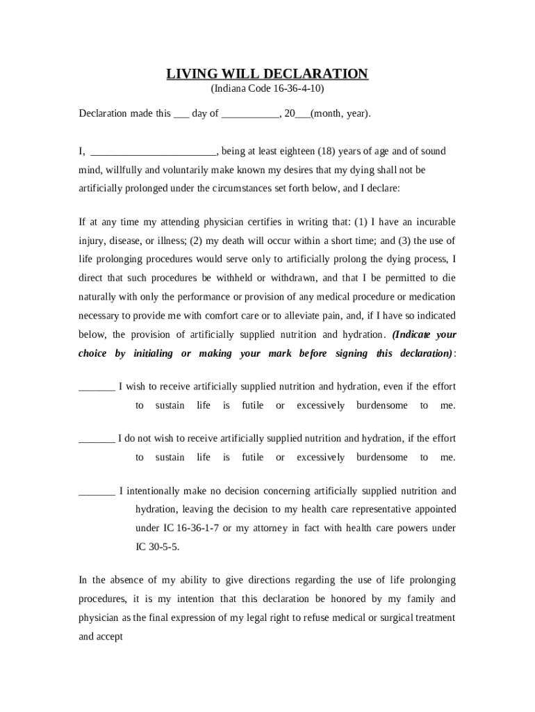 Living Will Declaration Doc Template | pdfFiller