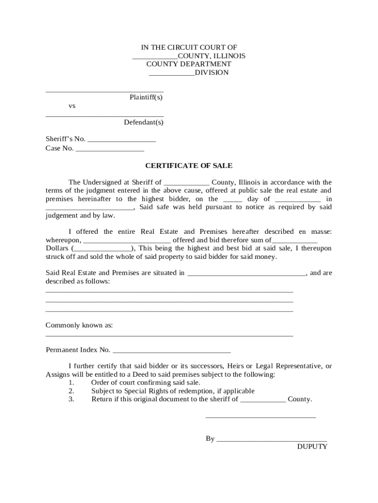 Certificate of Sale Doc Template | pdfFiller