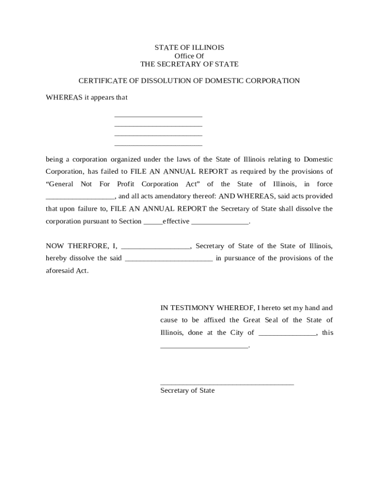 Certificate of Dissolution of Domestic Corporation Doc Template | pdfFiller
