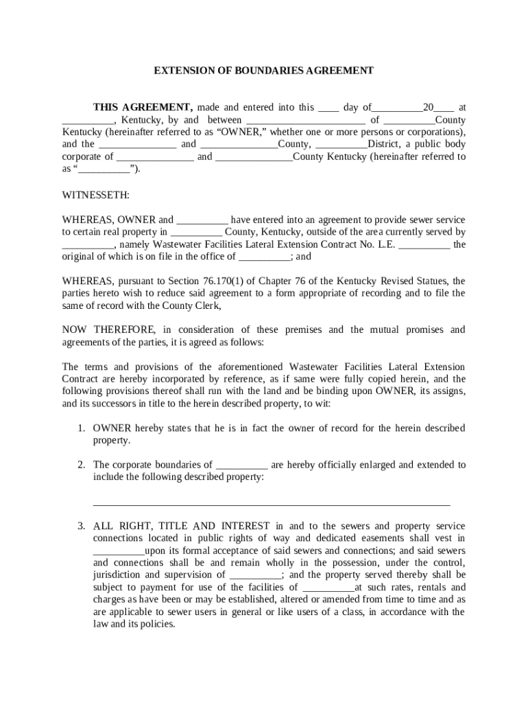 Extension of Boundaries Agreement Doc Template | pdfFiller