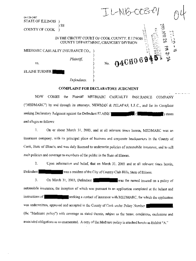 A01 Complaint For Declaratory Judgment regarding Uninsured Motorist ...