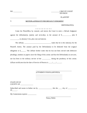 MOTION-AFFIDAVIT FOR DEFAULT JUDGMENT Doc Template | pdfFiller