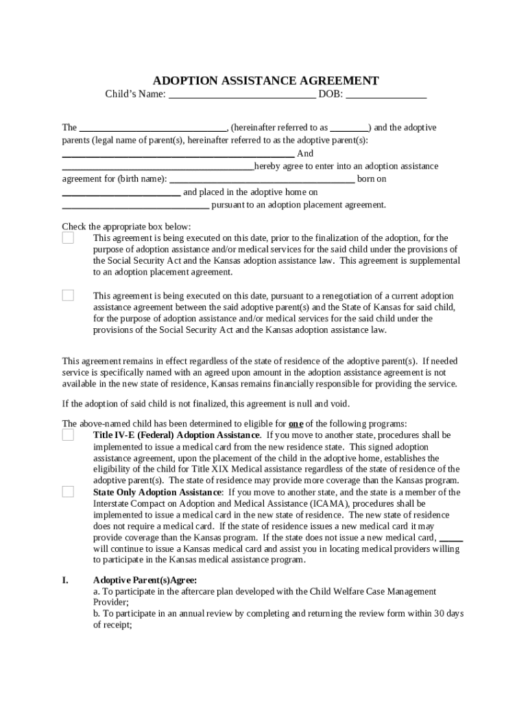 Adoption Assistance Agreement Doc Template | pdfFiller