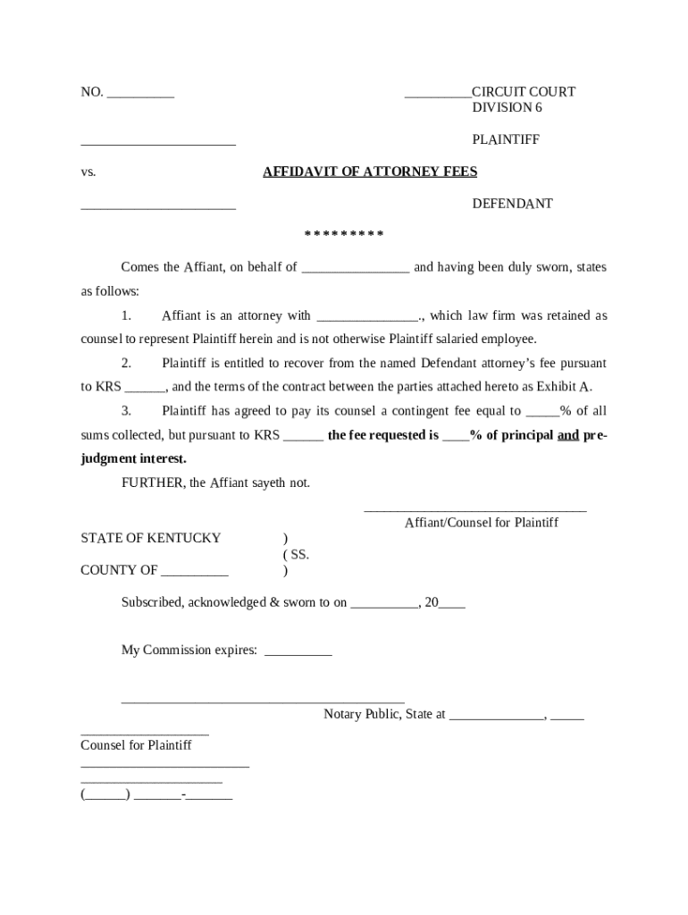 AFFIDAVIT OF ATTORNEY FEES Doc Template | pdfFiller