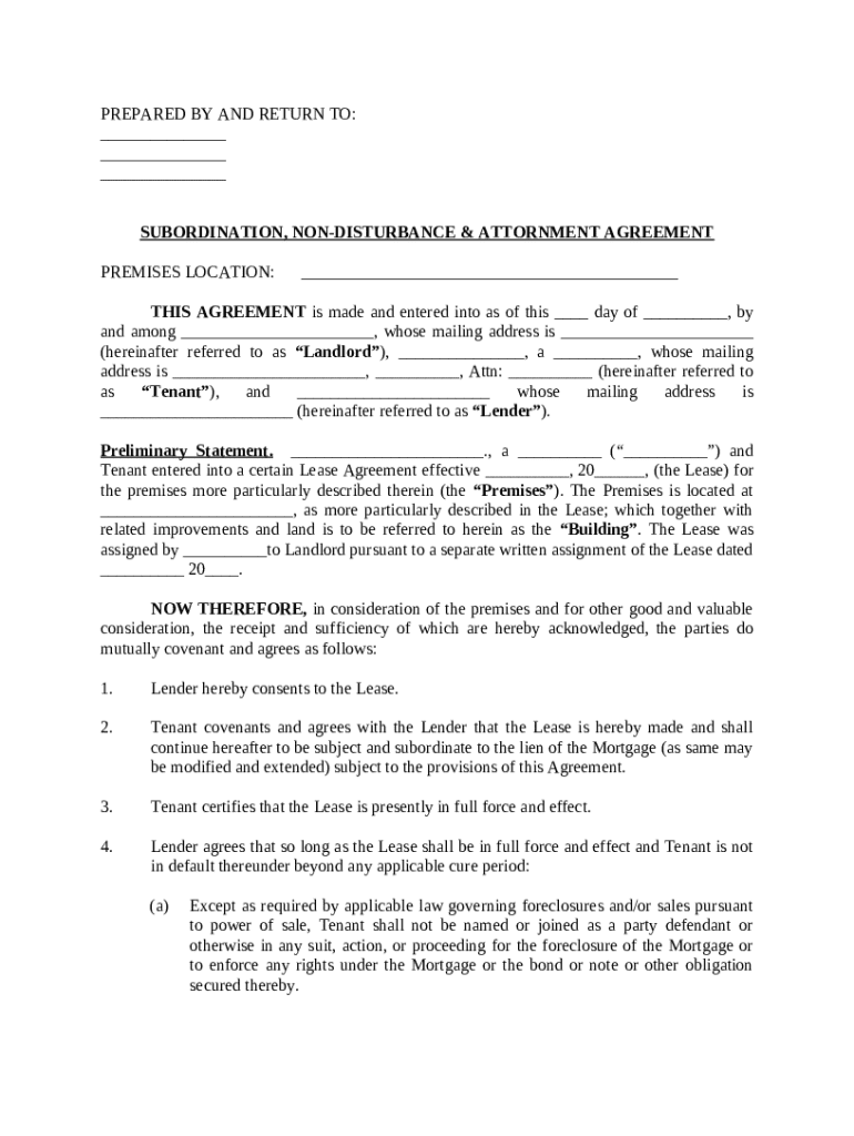 Subordination, Non-disturbance & Attornment Agreement Doc Template | pdfFiller