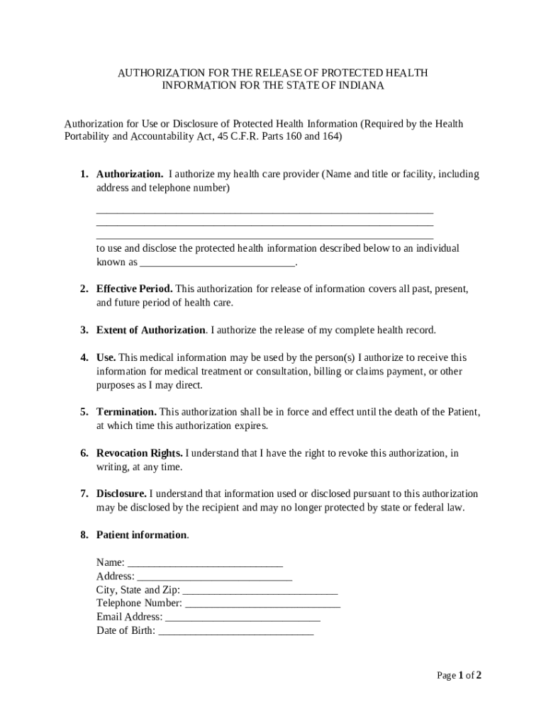 Authorization for Release of Protected Health Information - Blank ...