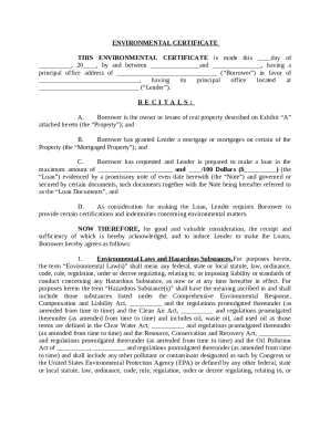 Environmental Certificate Doc Template | pdfFiller