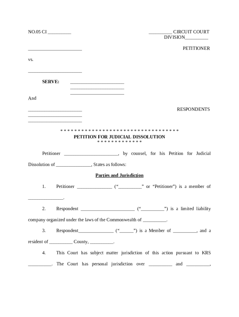 Petition for Judicial Dissolution Doc Template | pdfFiller