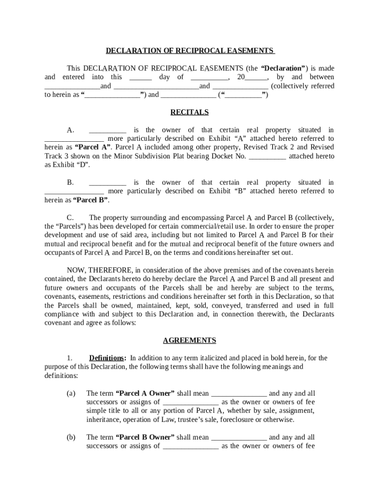 Declaration of Reciprocal Easements Doc Template | pdfFiller