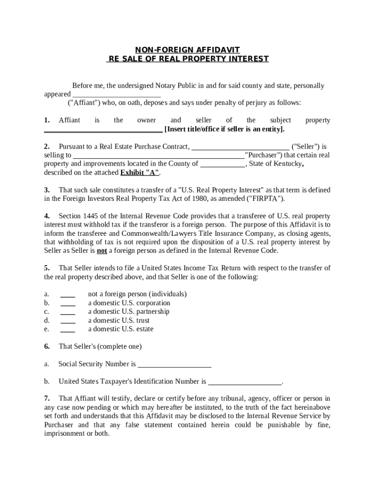 Non-Foreign Affidavit Resale of Real Property Interest Doc Template ...