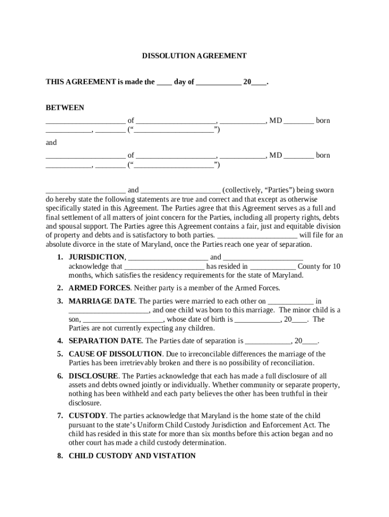 Dissolution Agreement Doc Template | pdfFiller