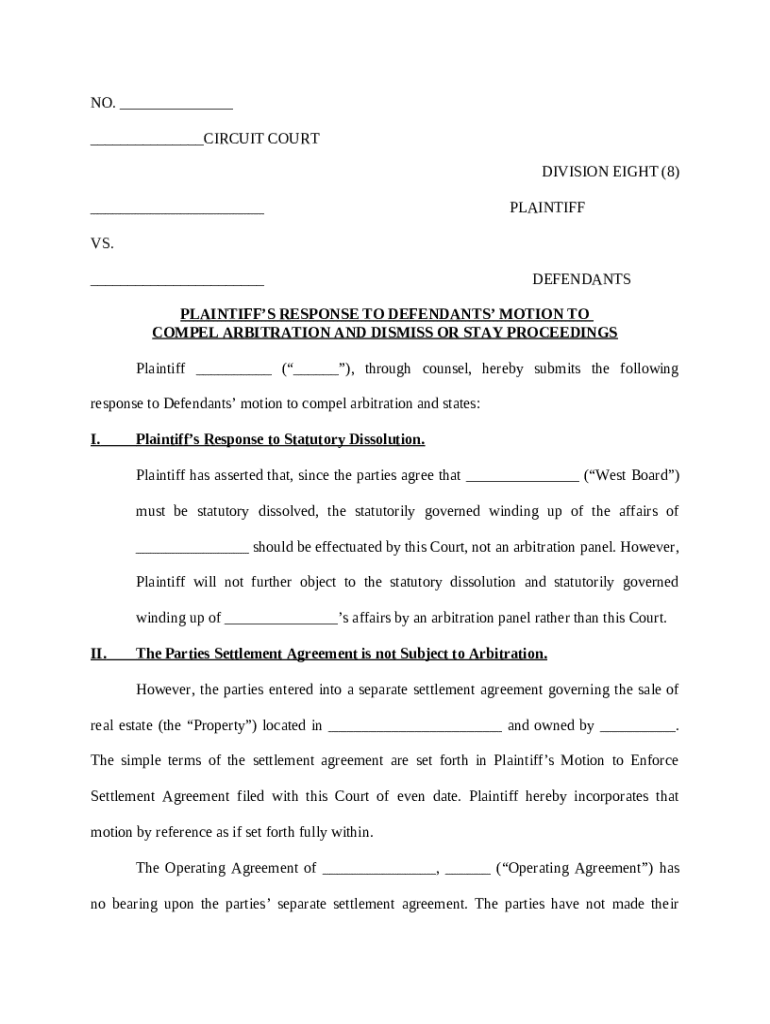 PLAINTIFF'S RESPONSE TO DEFENDANTS' MOTION TO Doc Template | pdfFiller