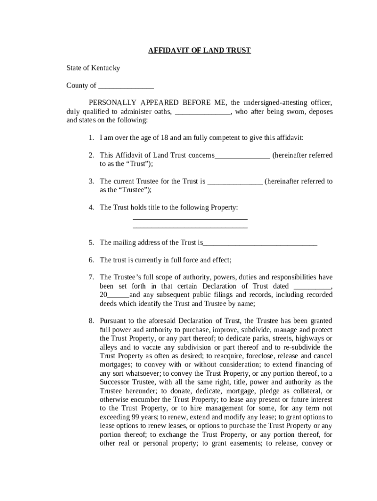 Affidavit of Land Trust Doc Template | pdfFiller