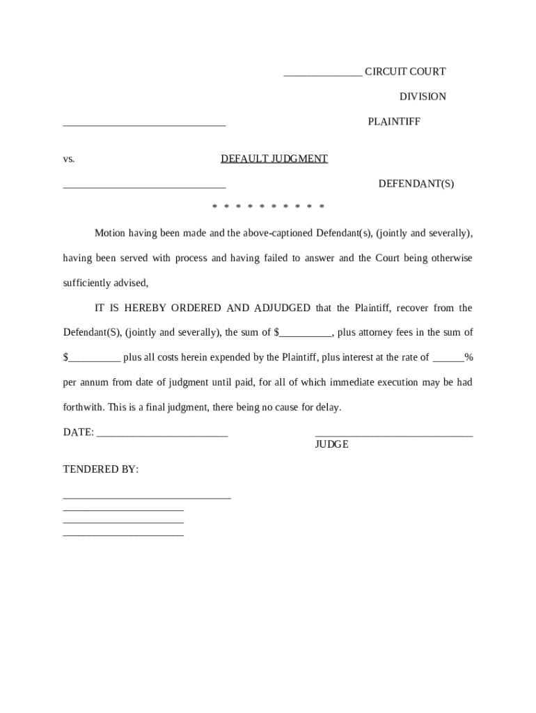 Default Judgment Doc Template | pdfFiller