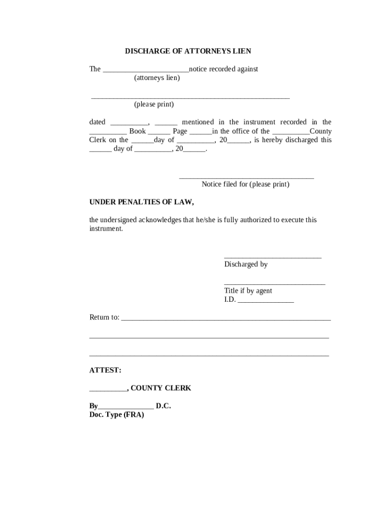 Discharge of Attorneys Lien Doc Template | pdfFiller