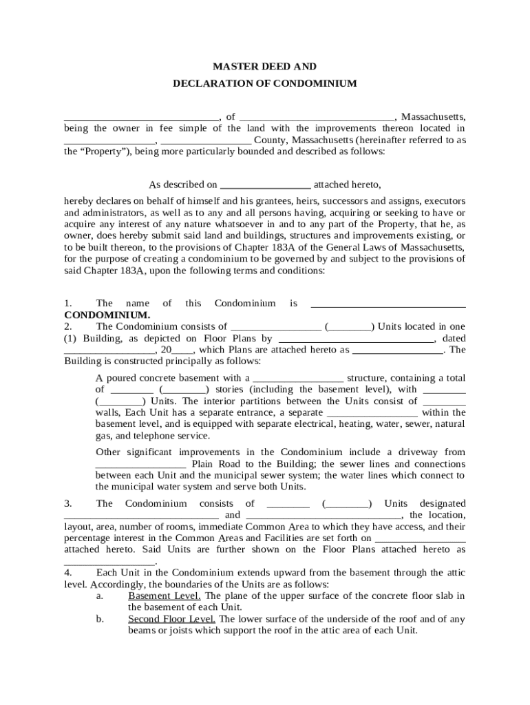 Master Deed and Declaration of Condominium Doc Template | pdfFiller