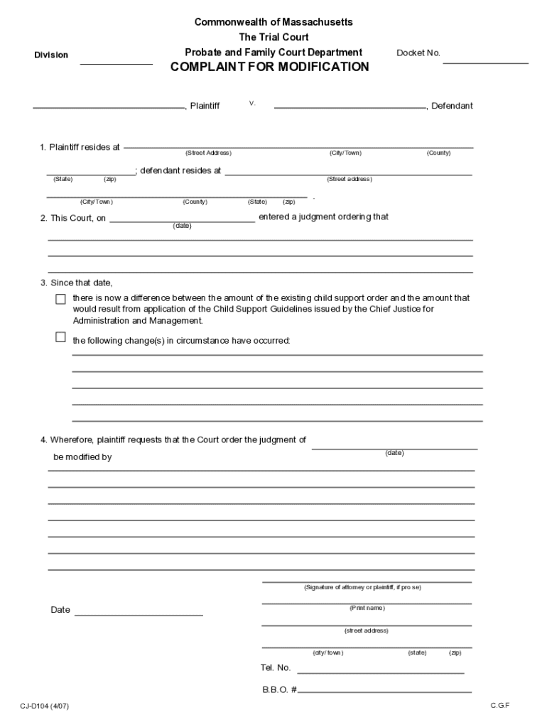 Fillable Online Complaint for Modification Fax Email Print - pdfFiller