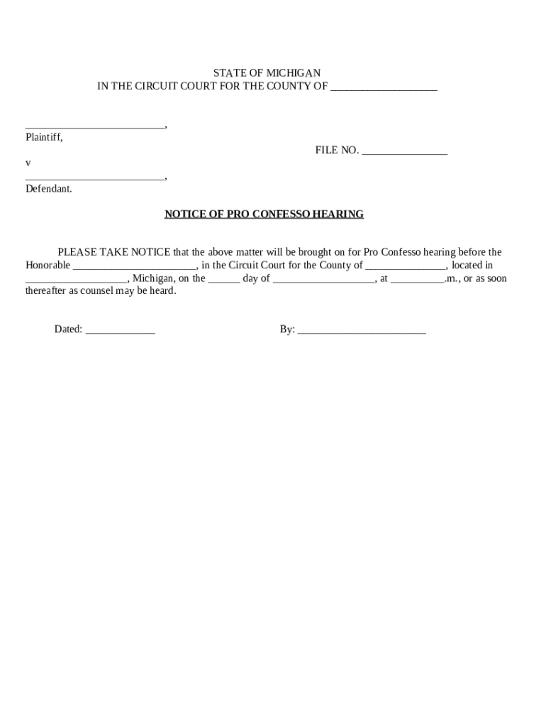 Notice of Pro Confesso Hearing Doc Template | pdfFiller