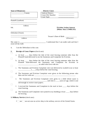 Eviction Action Answer Doc Template | pdfFiller