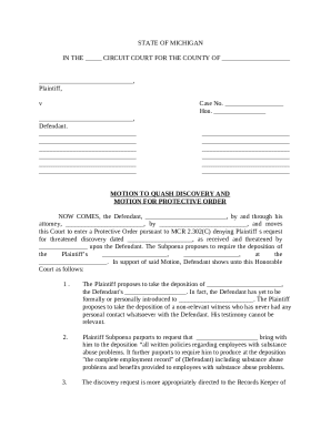 Motion to Quash Discovery and Motion for Protective Order Doc Template ...