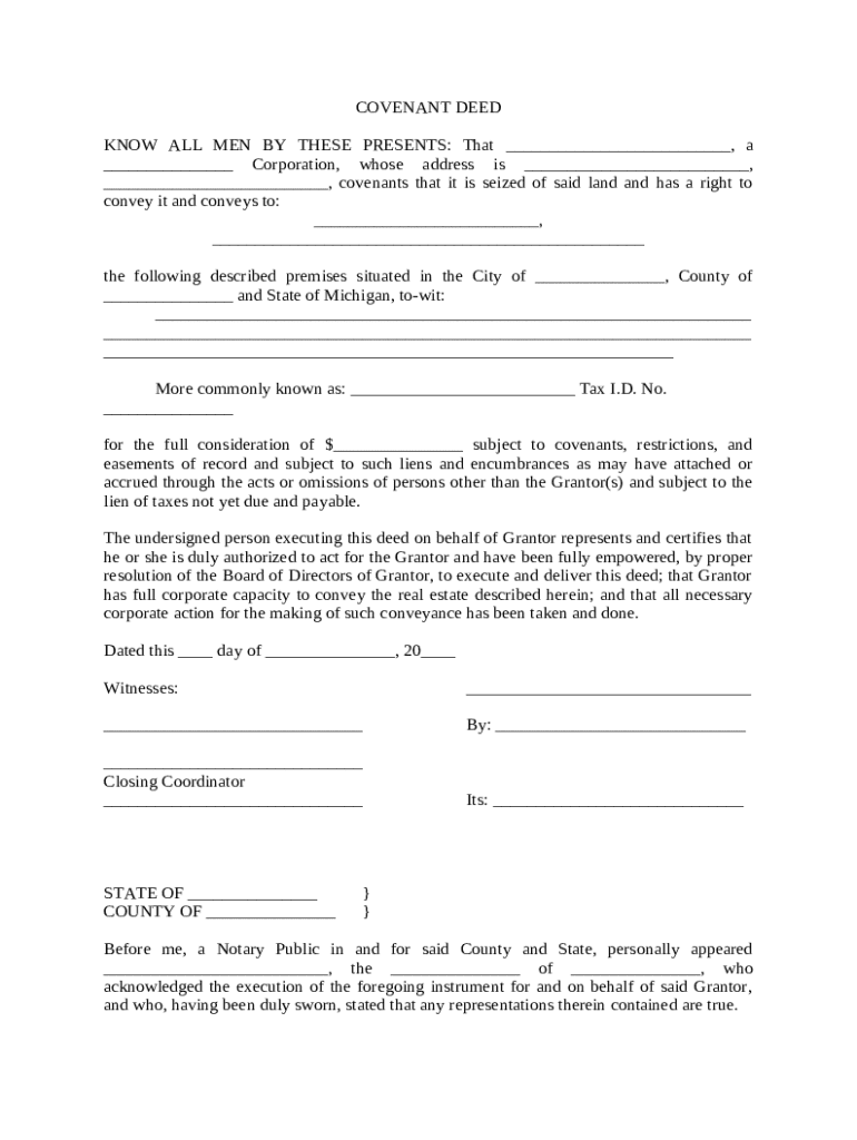Covenant Deed Doc Template | pdfFiller