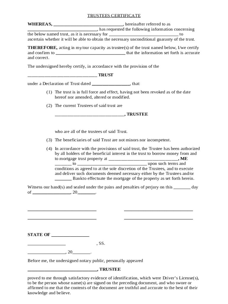 Trustees Certificate Doc Template | pdfFiller