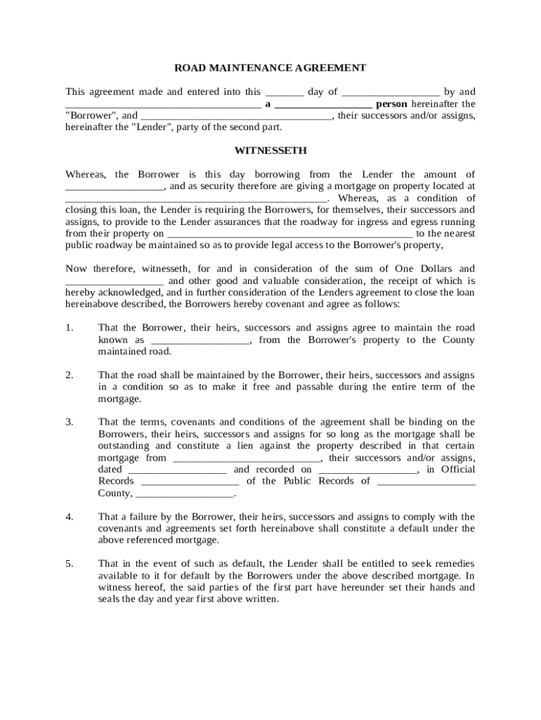 Road Maintenance Agreement Doc Template | pdfFiller
