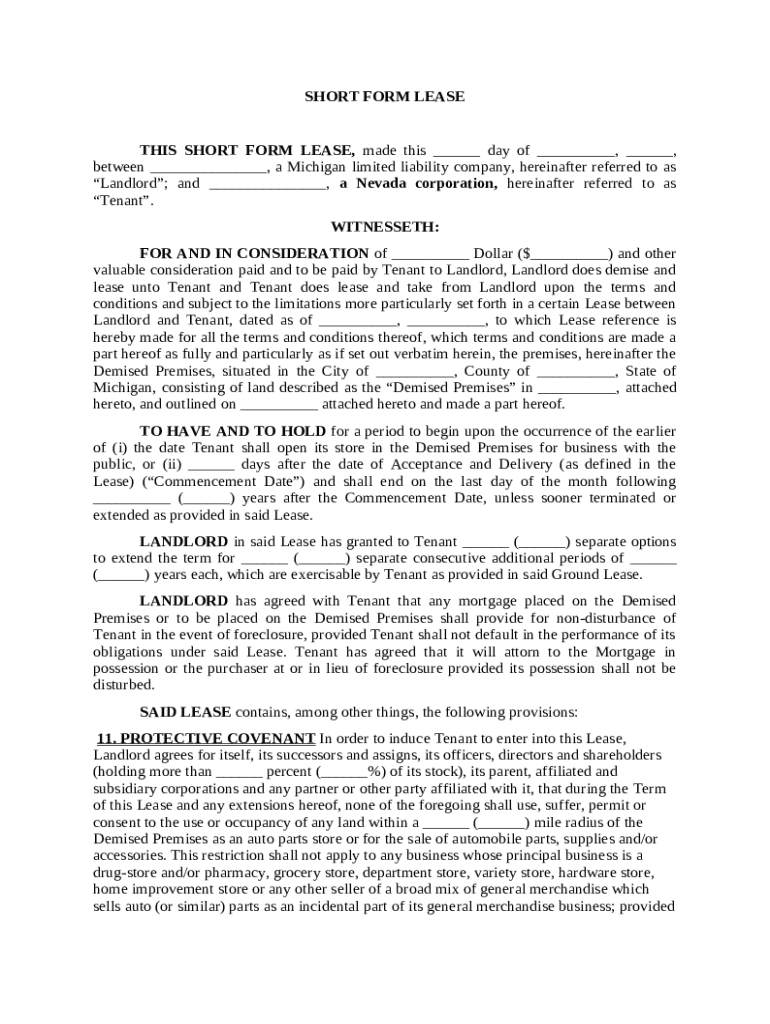 Short Lease Doc Template | pdfFiller