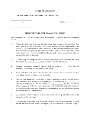 This Discovery and Case Evaluation Order shall govern all parties and ...