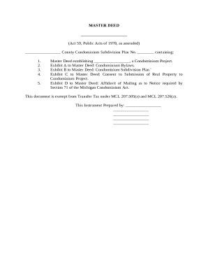 Master Deed Doc Template | pdfFiller