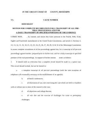 MOTION FOR COMPLETE RECORDATION FOR A TRANSCRIPT OF ALL PRE-TRIAL ...