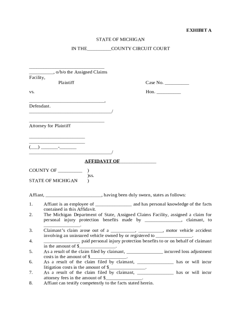 Affidavit of Personal Injury Protection Benefits Doc Template | pdfFiller