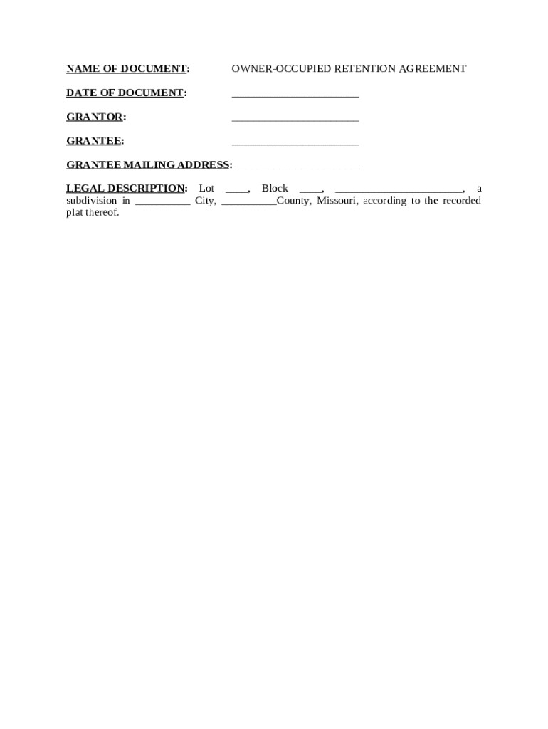 Owner-occupied Retention Agreement Doc Template | pdfFiller