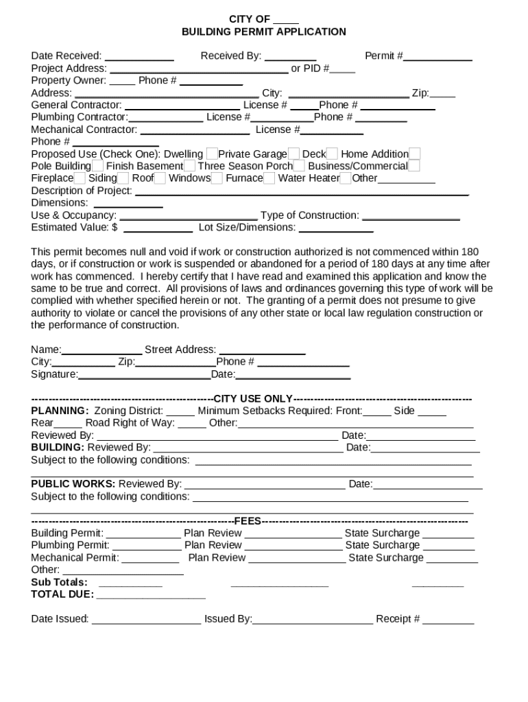 Building Permit Application Doc Template | pdfFiller