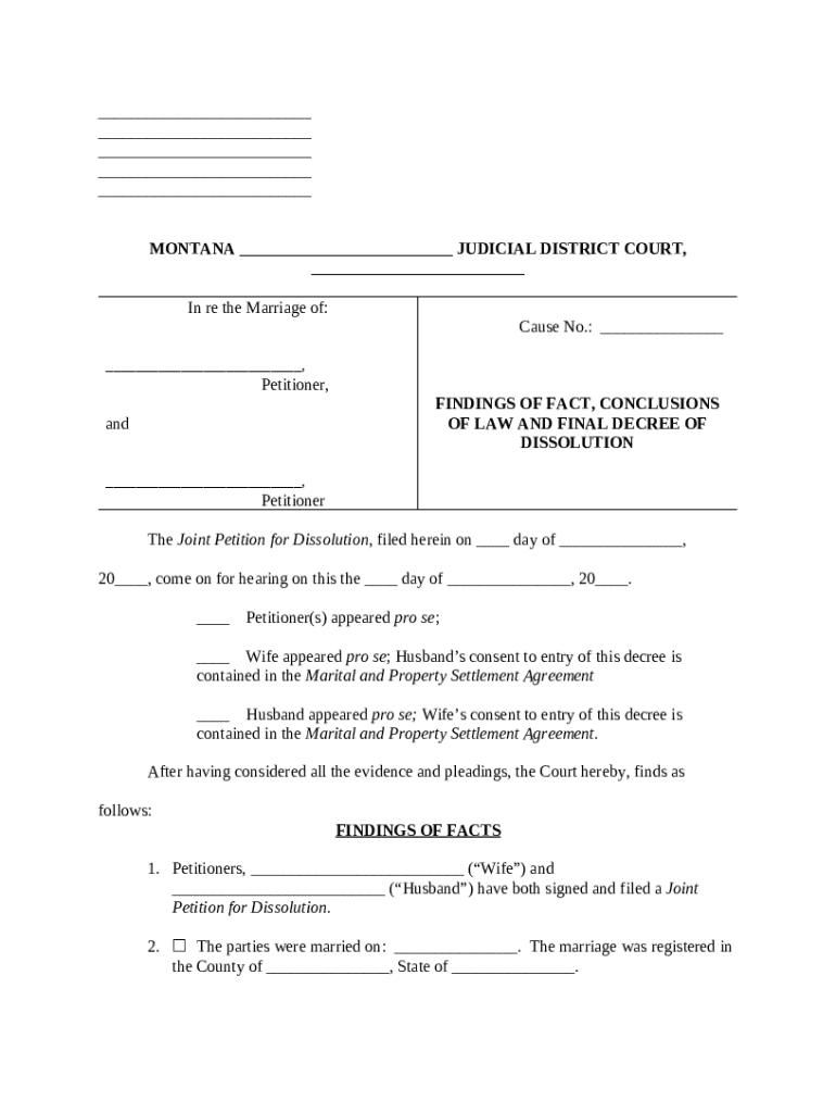Montana Judicial District Court - Findings of Fact, Conclusions and Law of Final Decree of ...