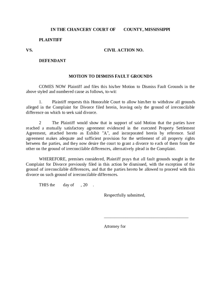 Motion to Dismiss Fault Grounds Doc Template | pdfFiller