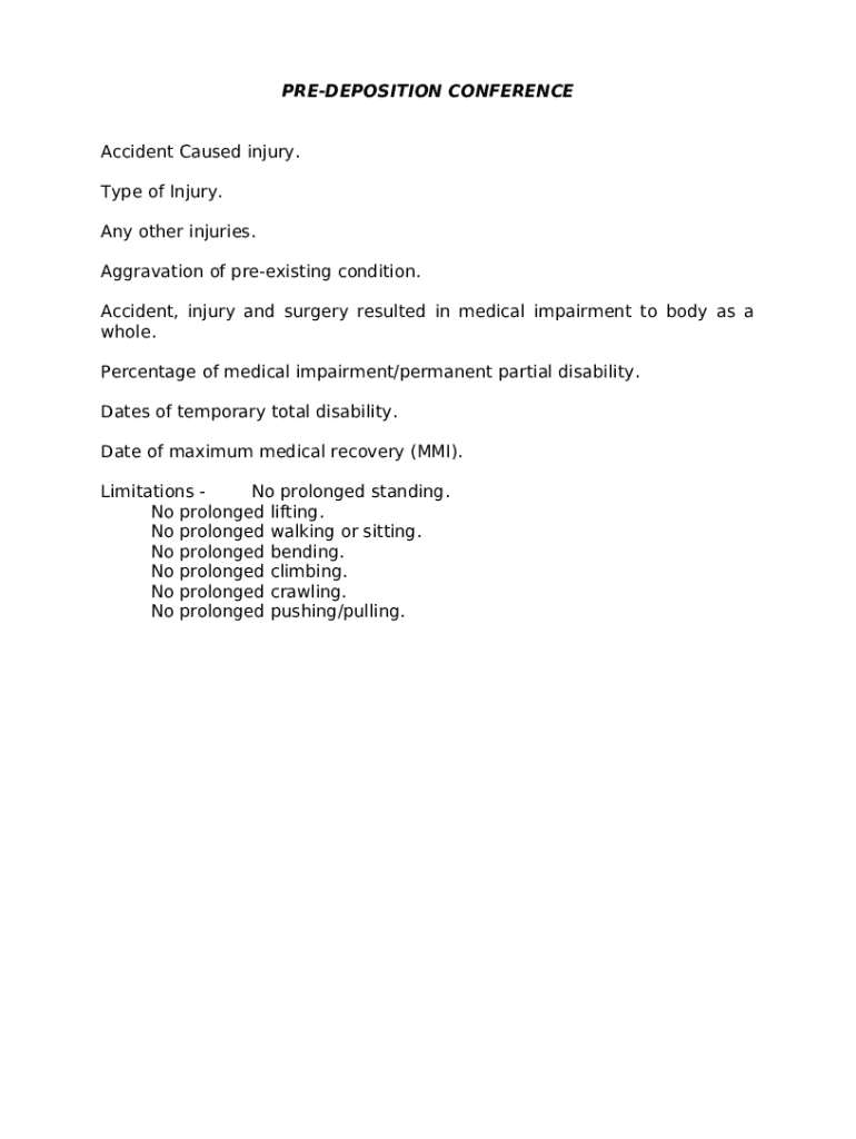 Pre-Deposition Conference Doc Template | pdfFiller