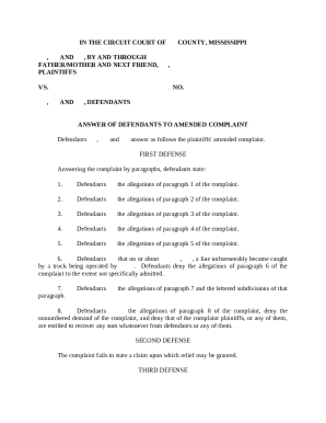ANSWER OF DEFENDANTS TO AMENDED COMPLAINT Doc Template | pdfFiller