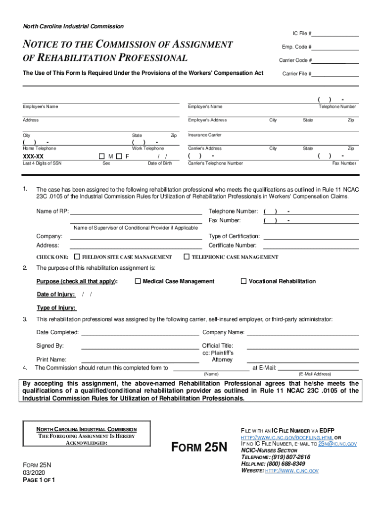 Fillable Online North Carolina Industrial Commission - Notice of ...