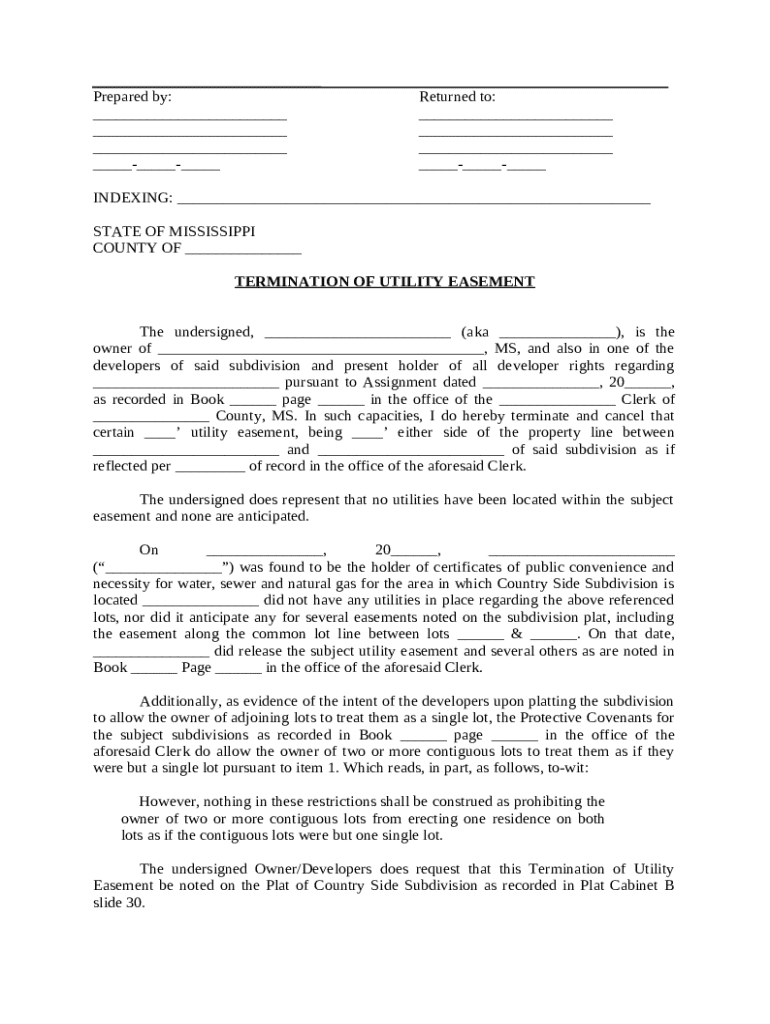 TERMINATION OF UTILITY EASEMENT Doc Template | pdfFiller