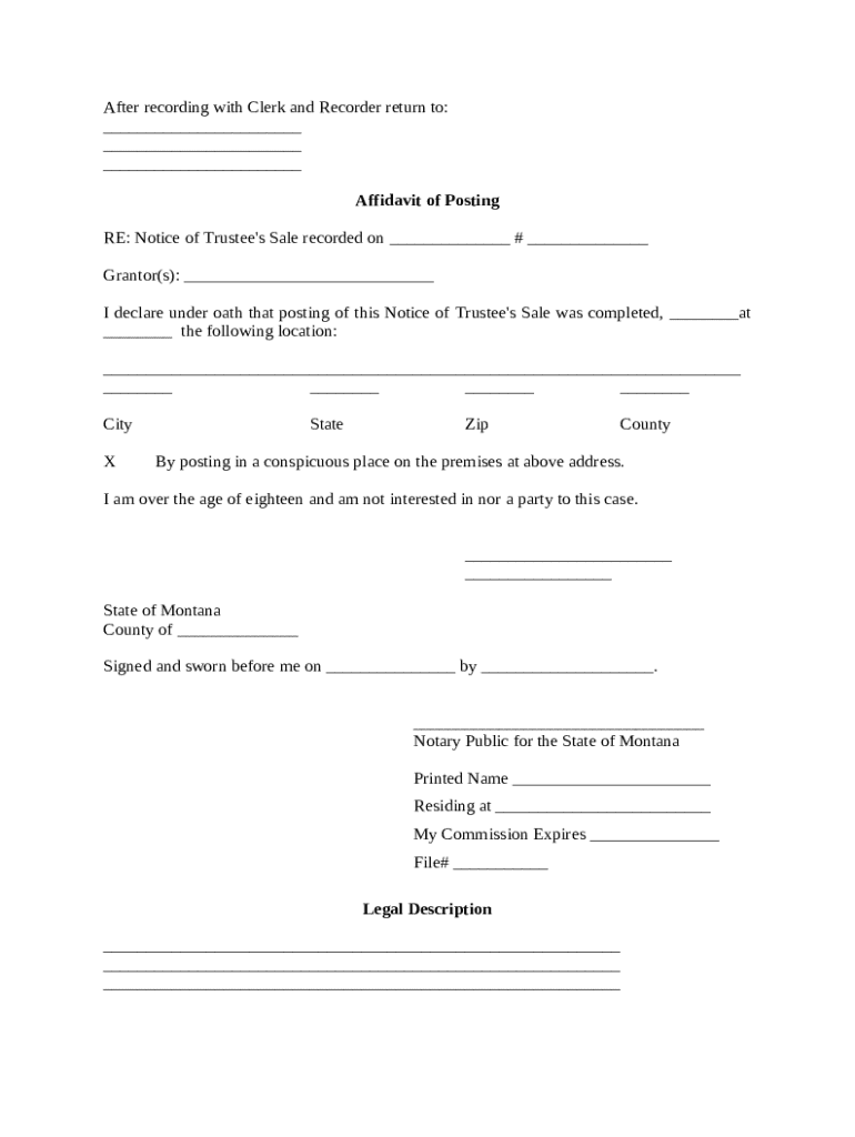 Affidavit of Posting Doc Template | pdfFiller