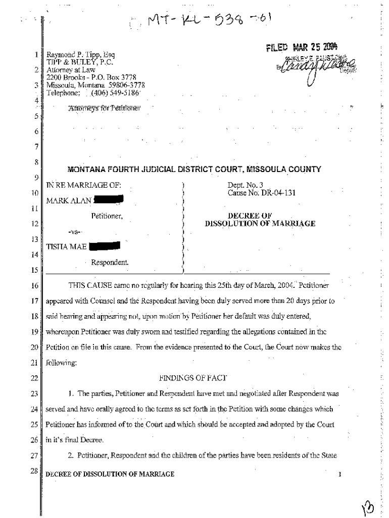 A06 Decree of Dissolution of Marriage - Blank Fillable Template | Fill ...