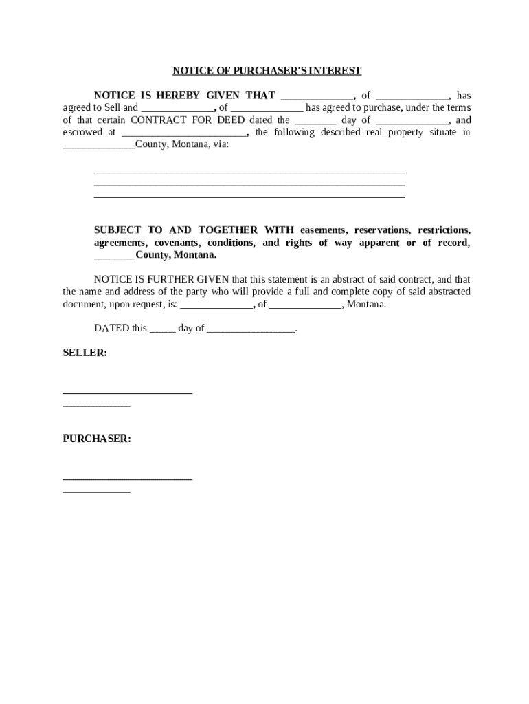Notice of Purchaser's Interest Doc Template | pdfFiller